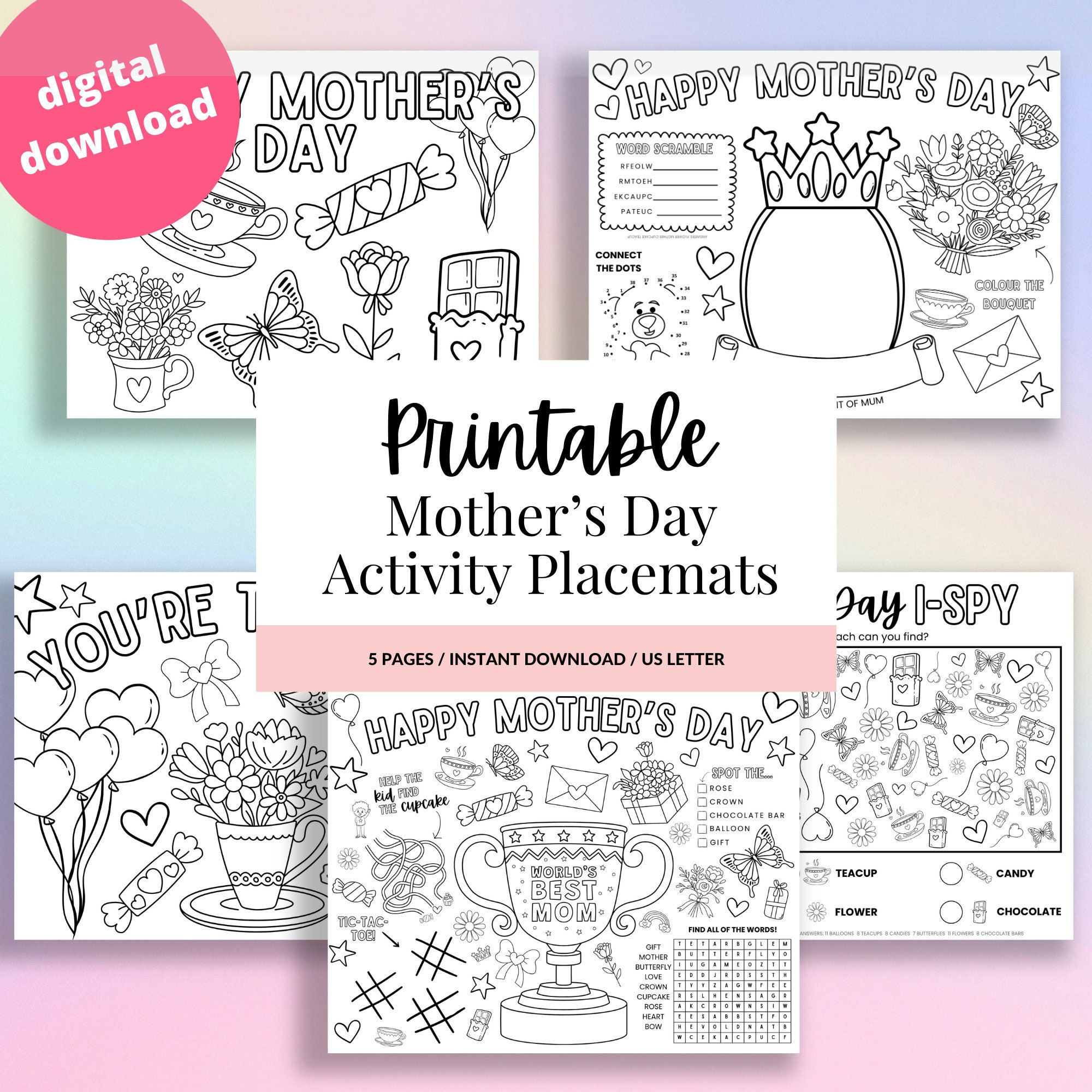 Printable Mothers Day Activity Placemats Etsy