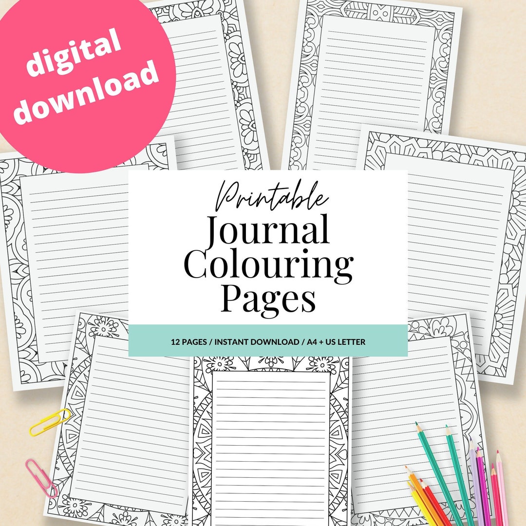 Journal Colouring Pages Printable Lined Pages Stationery - Etsy