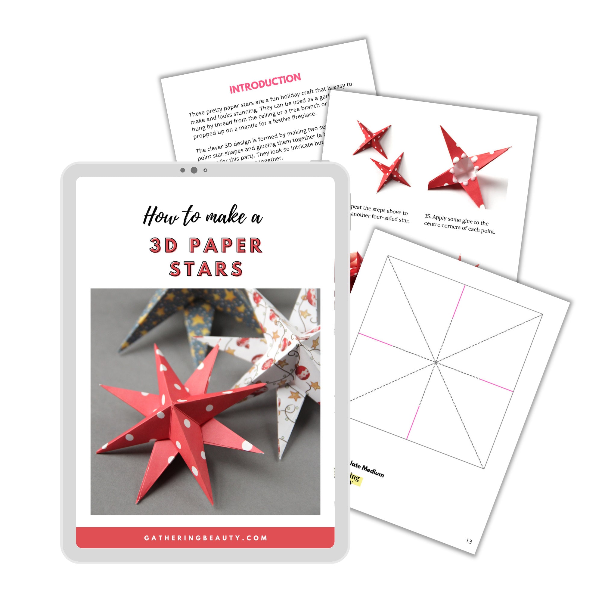 3D Paper Stars - Paper Star Template - DIY Christmas Decoration ...