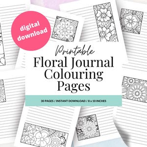 Colouring Journal Pages, Printable Lined Page, Floral Design ...