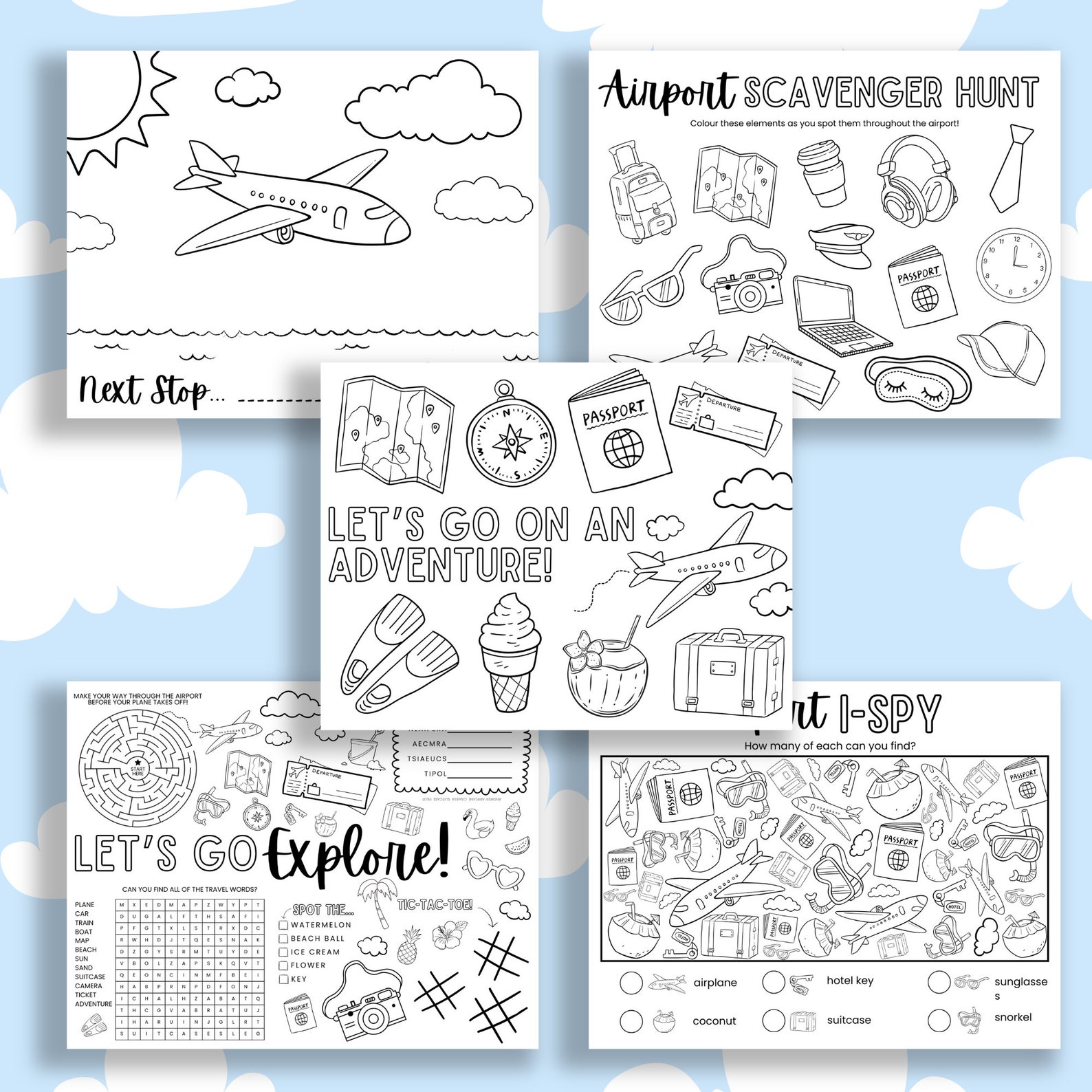 Printable Travel Activity Placemats - Airport Activity Sheets - Plane ...