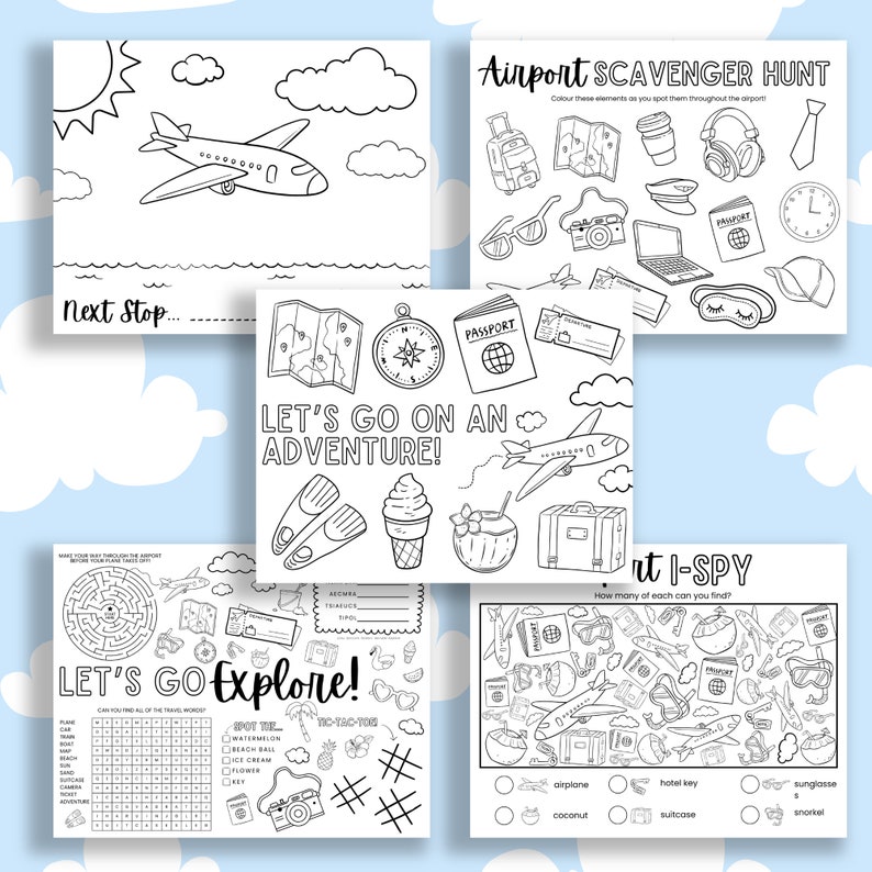 Printable Travel Activity Placemats - Airport Activity Sheets - Plane ...
