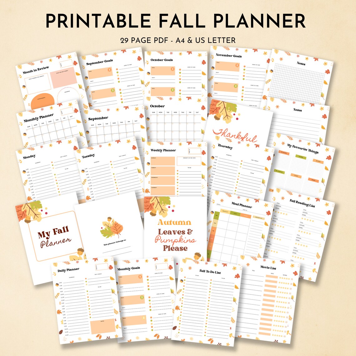 Fall Autumn Printable Planner | Printable Fall Planner | Fall ...