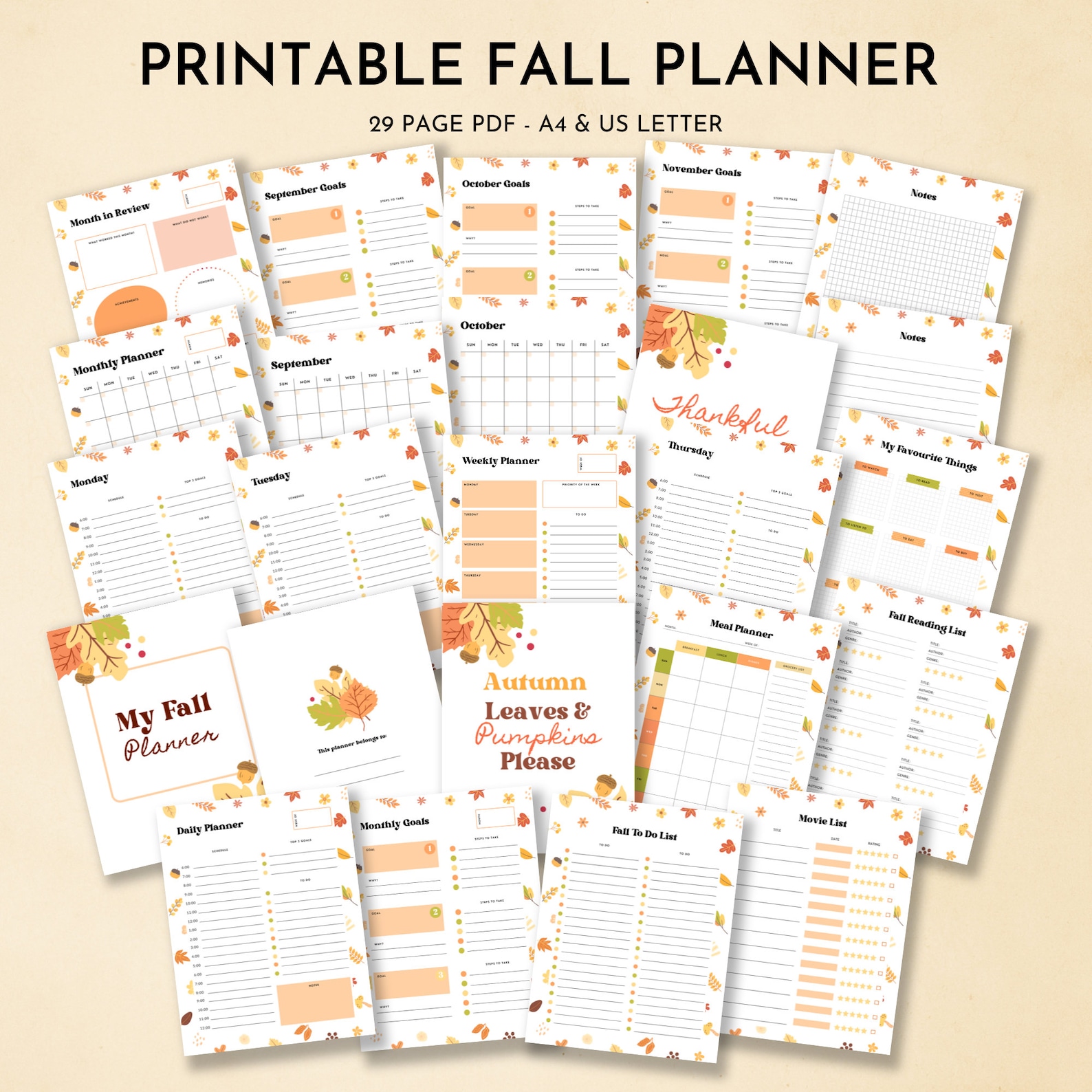 Fall Autumn Printable Planner | Printable Fall Planner | Fall ...