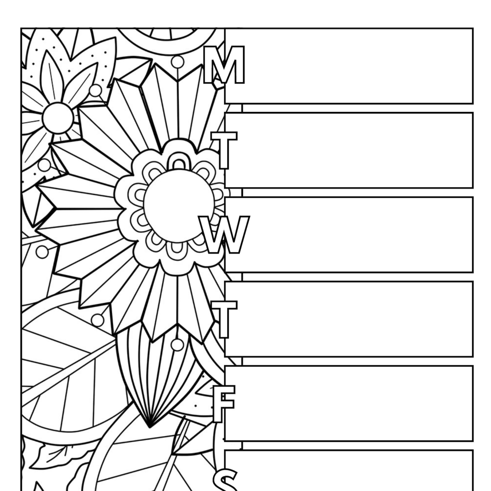 Colouring Weekly Planner - Printable Planner Page - Adult Colouring ...