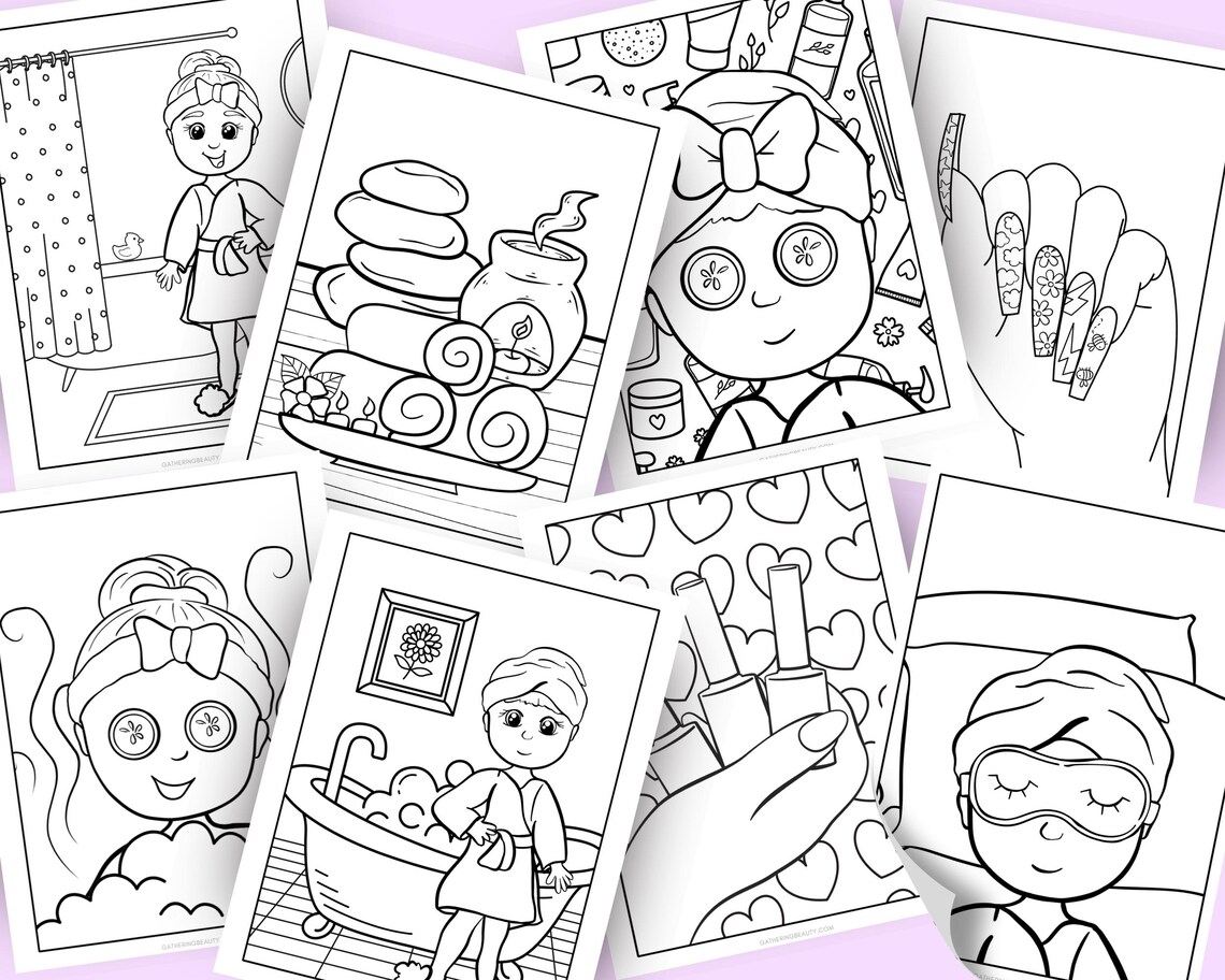 Spa Day Coloring Pages, Pamper Party, Girls Birthday, Activity Sheets ...