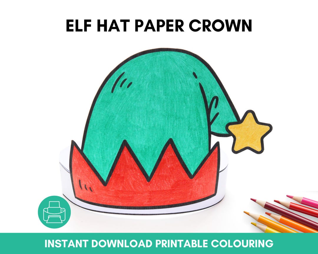Elf Paper Crown, Printable Christmas Hat, Winter Holiday Party ...
