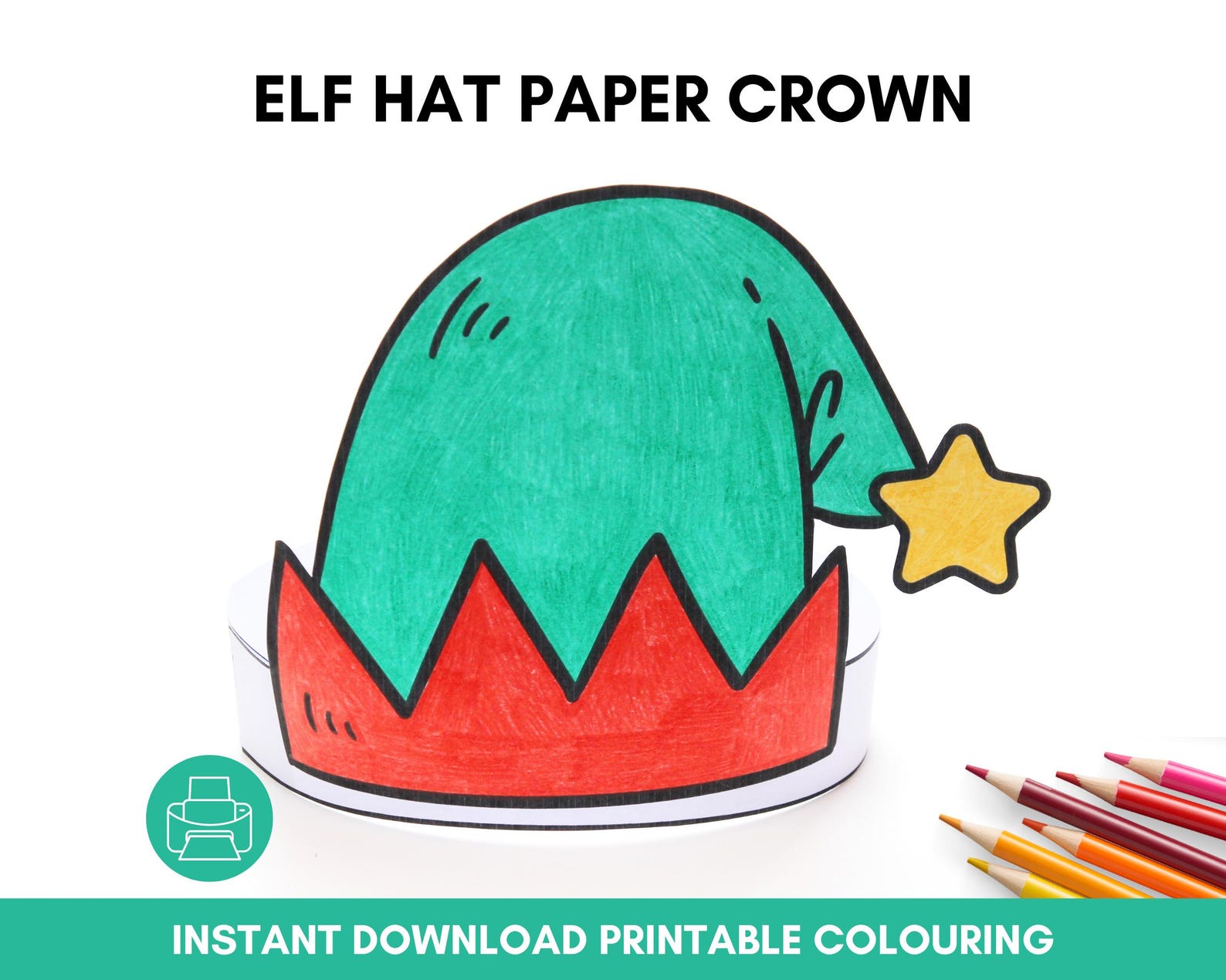 Elf Paper Crown, Printable Christmas Hat, Winter Holiday Party ...