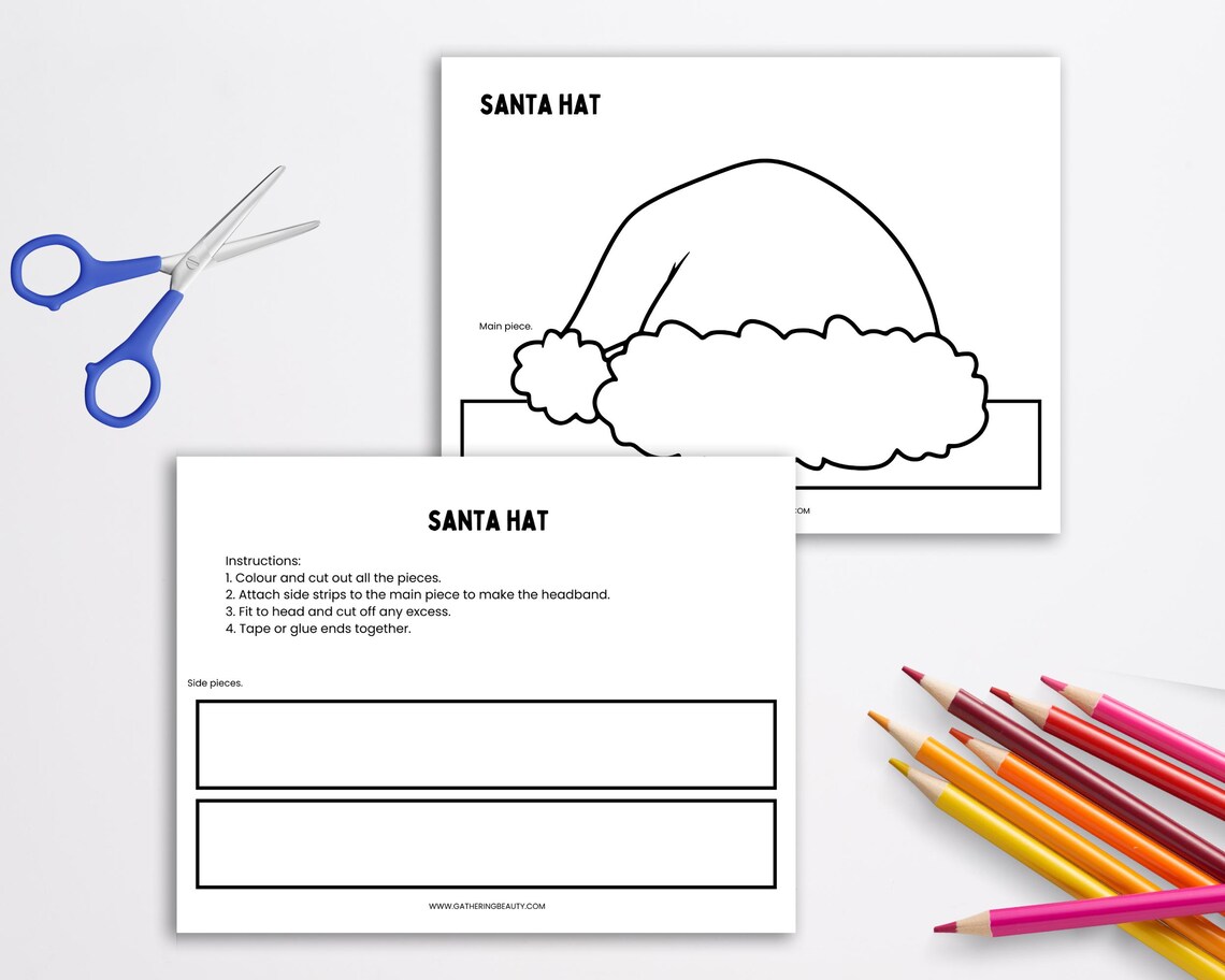Santa Paper Crown Hat, Printable Christmas Party Hat, Winter Holiday ...
