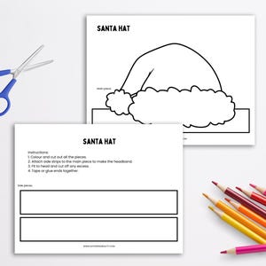 Santa Paper Crown Hat, Printable Christmas Party Hat, Winter Holiday ...