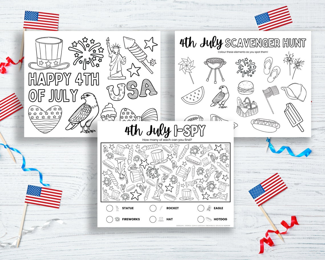 4th of July Activity Placemat for Kids, Independence Day Worksheet ...