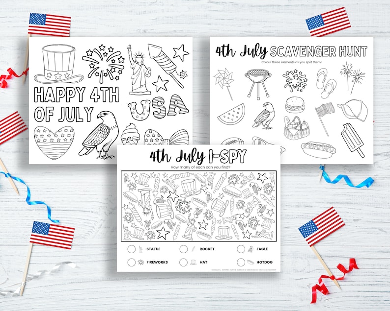 4th of July Activity Placemat for Kids, Independence Day Worksheet ...