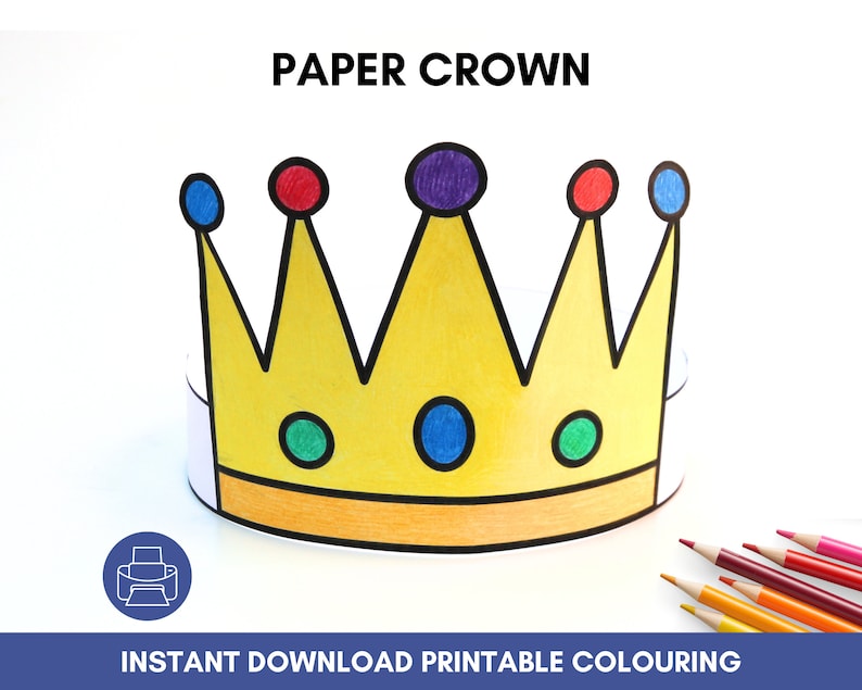 Paper Crown Craft, Princess Party Bag Filler, King Queen Hat, Coloring ...