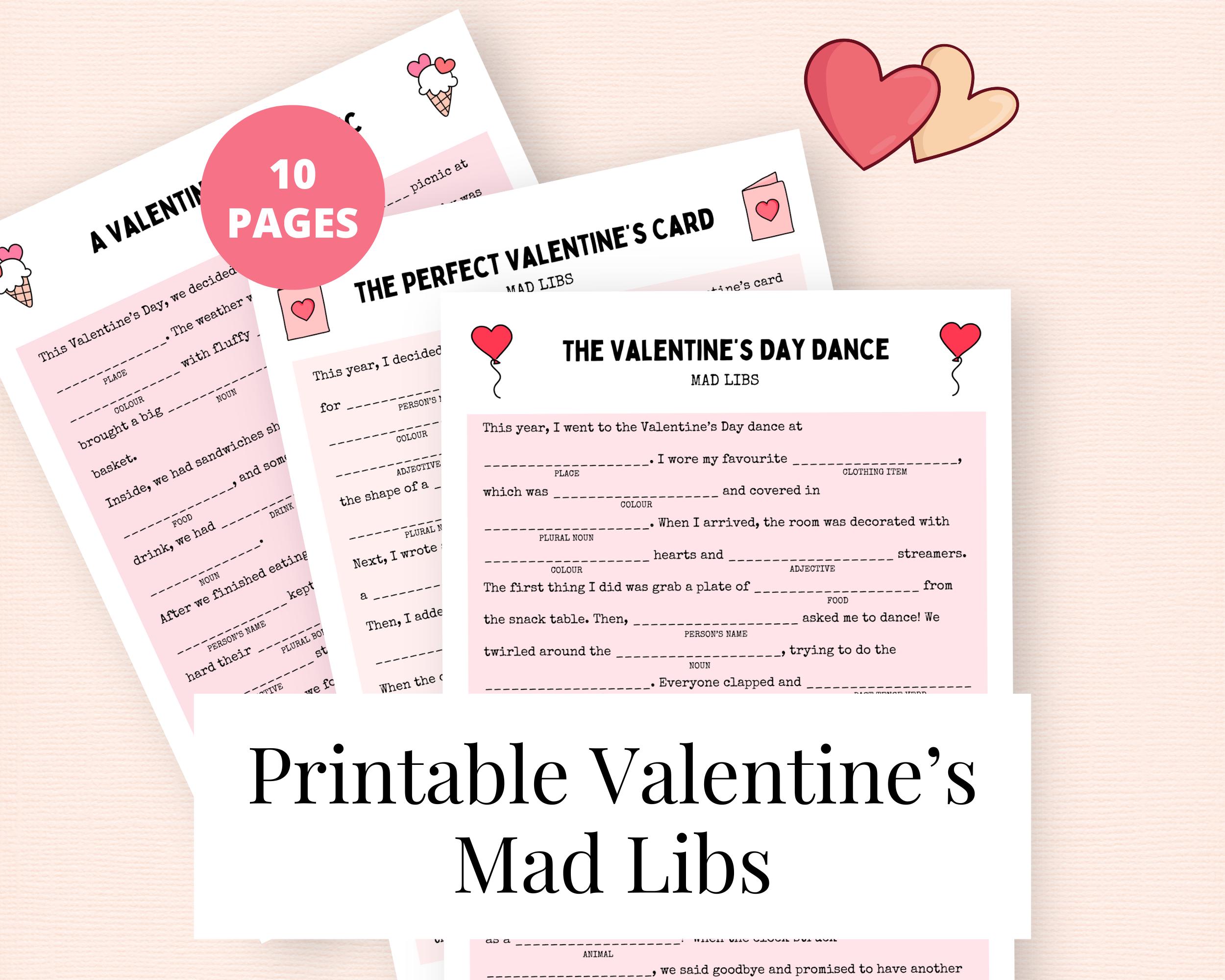 Valentine Mad Libs, Printable Game, Mad Lib PDF, Valentine's Day Story ...
