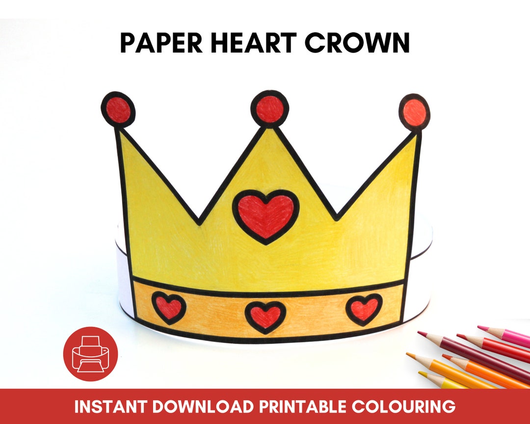 Paper Heart Princess Crown, Printable Activity, Kids Crafts, Valentine ...