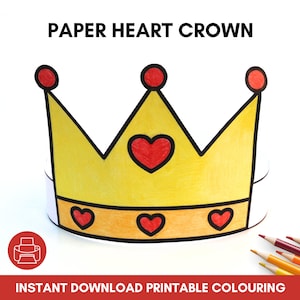 Paper Heart Princess Crown, Printable Activity, Kids Crafts, Valentine ...