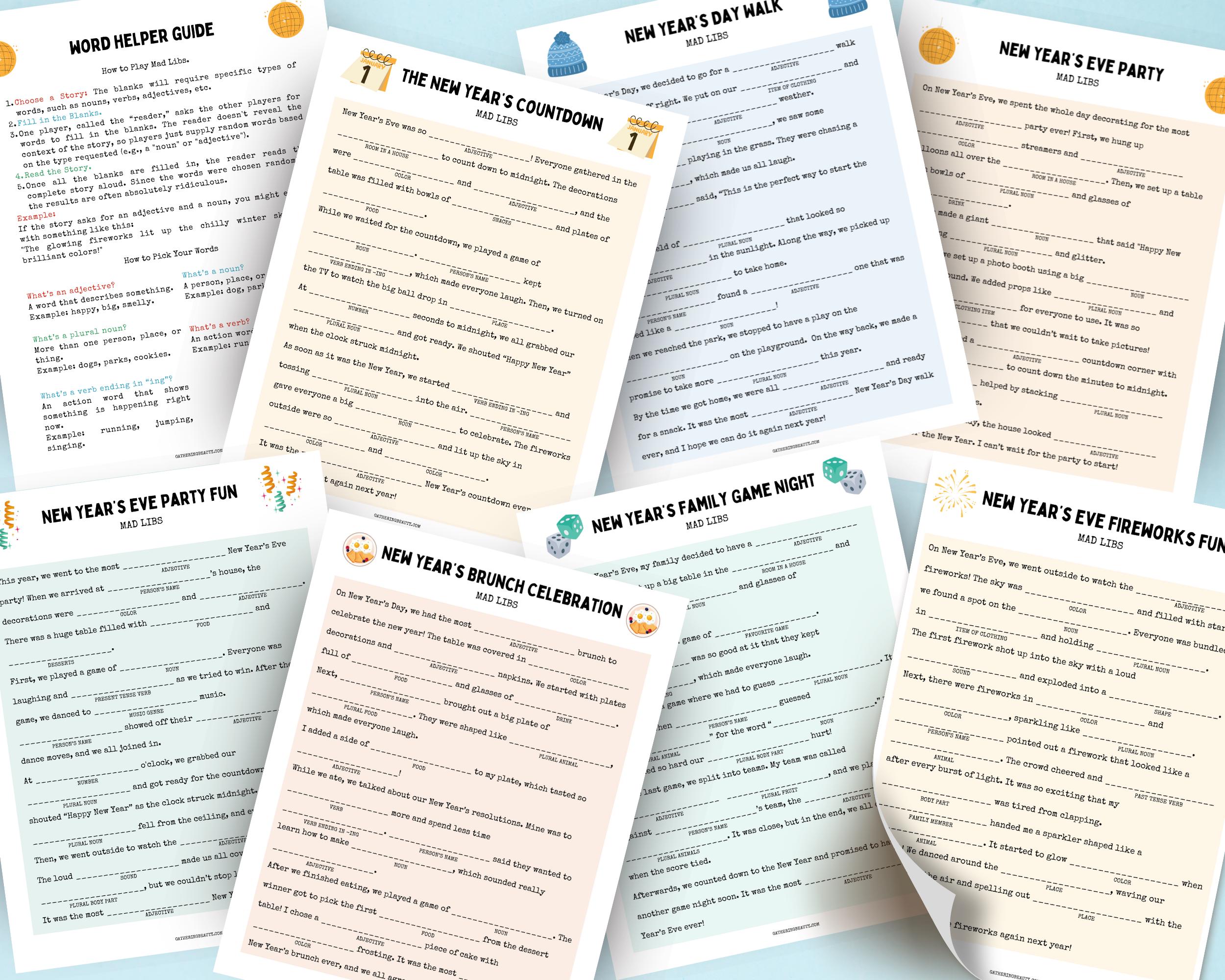 New Year's Eve Mad Libs, Printable Game, Mad Lib PDF, Holiday Story ...
