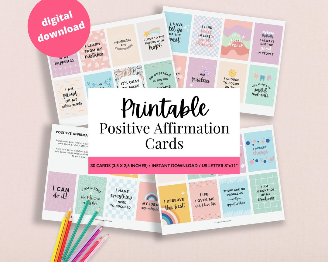 Positive Affirmation Cards, Printable Self Care Card Deck ...