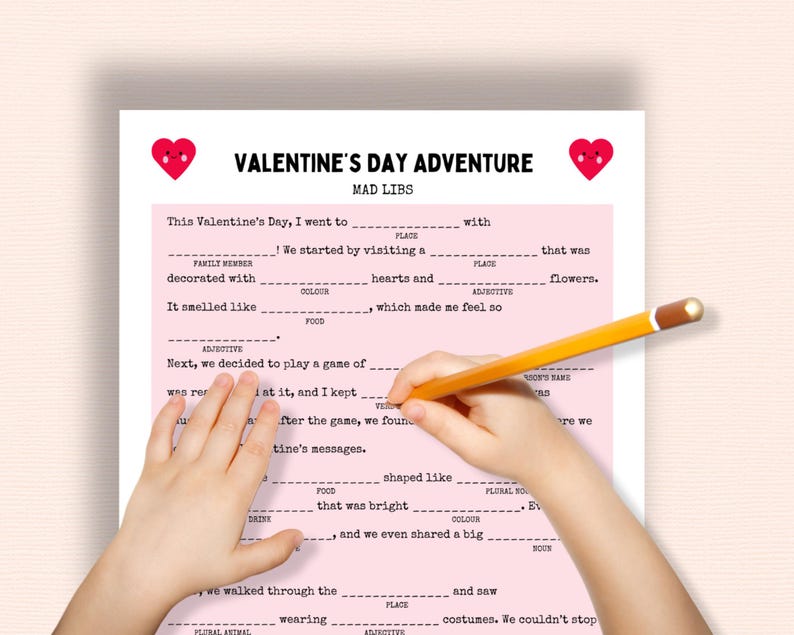 Valentine Mad Libs, Printable Game, Mad Lib PDF, Valentine's Day Story ...