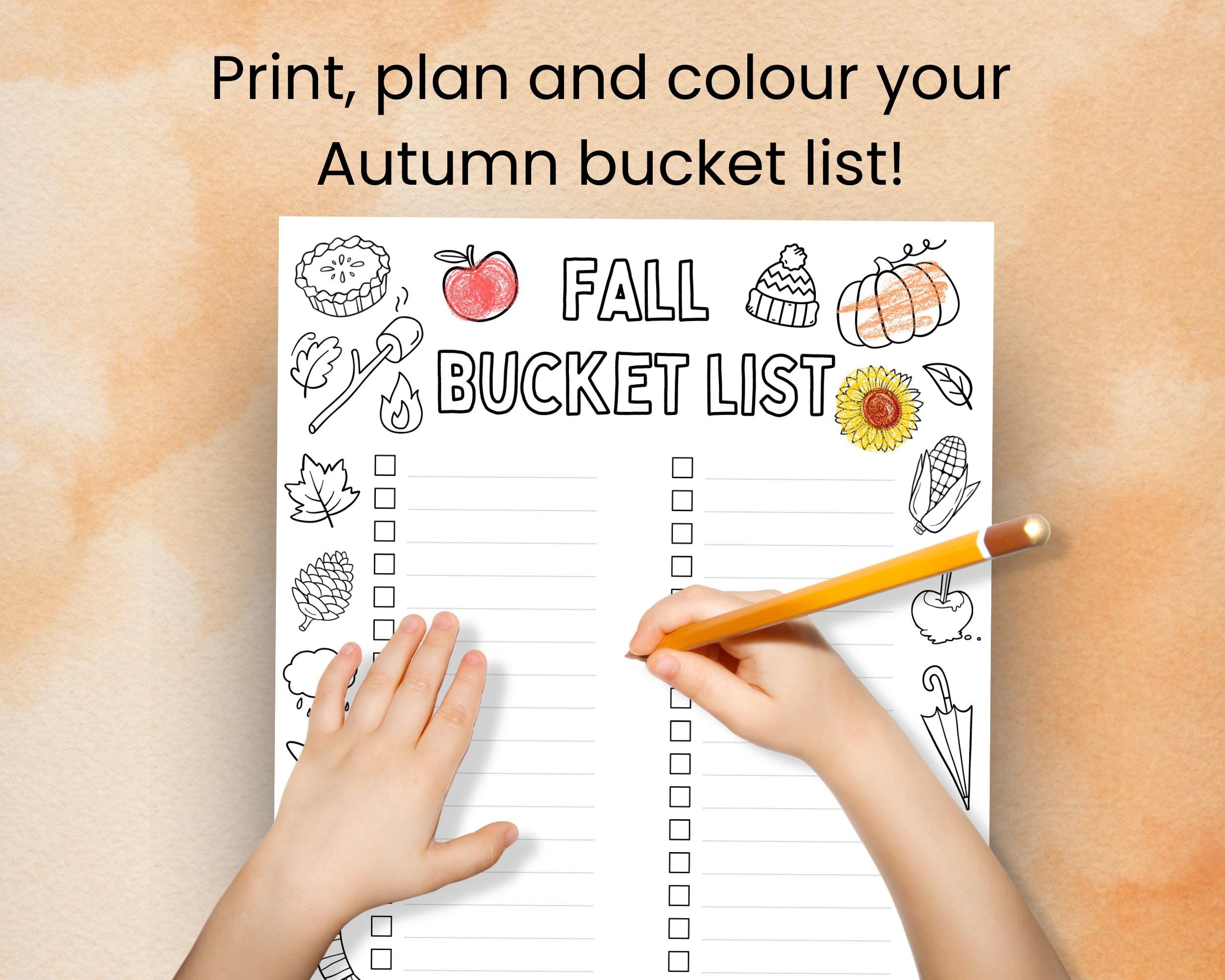Fall Bucket List, Printable Autumn Activities, Coloring Page, Fall to ...