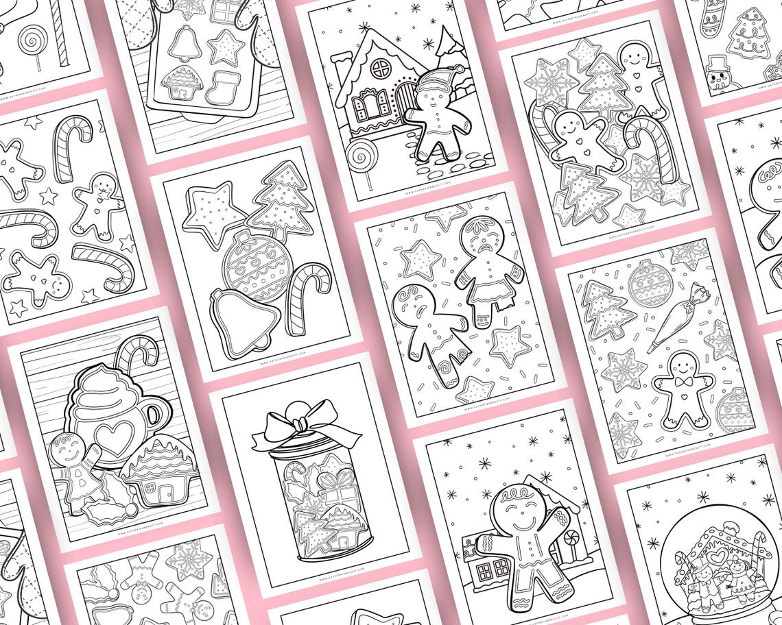 Gingerbread Coloring Pages, Printable Coloring Sheets, Cute Holiday ...