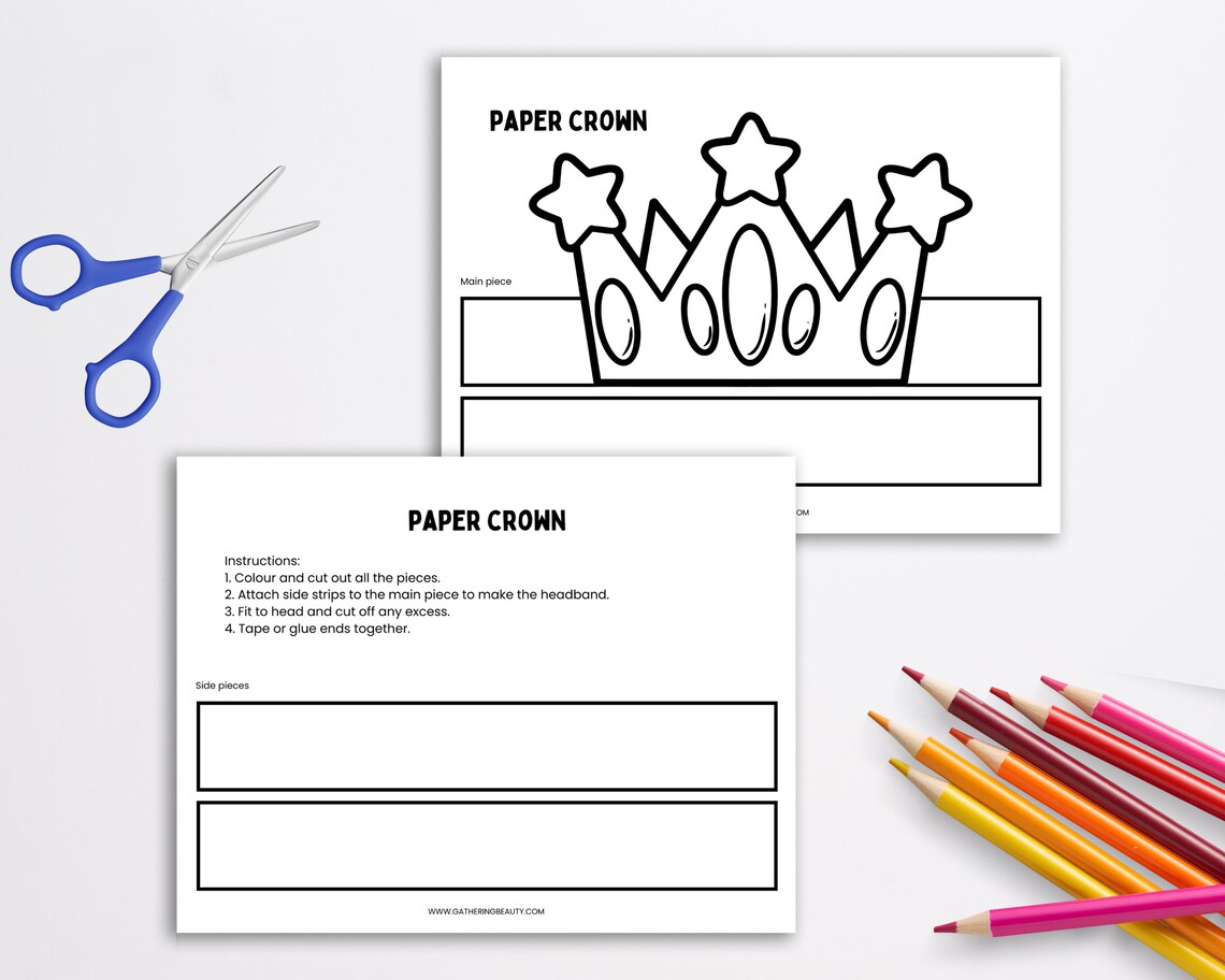 Paper Crown Craft, Princess Party Bag Filler, King Queen Hat Coloring ...