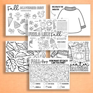 Fall Activity Placemat, Printable Coloring Sheet, Fall Activities for ...