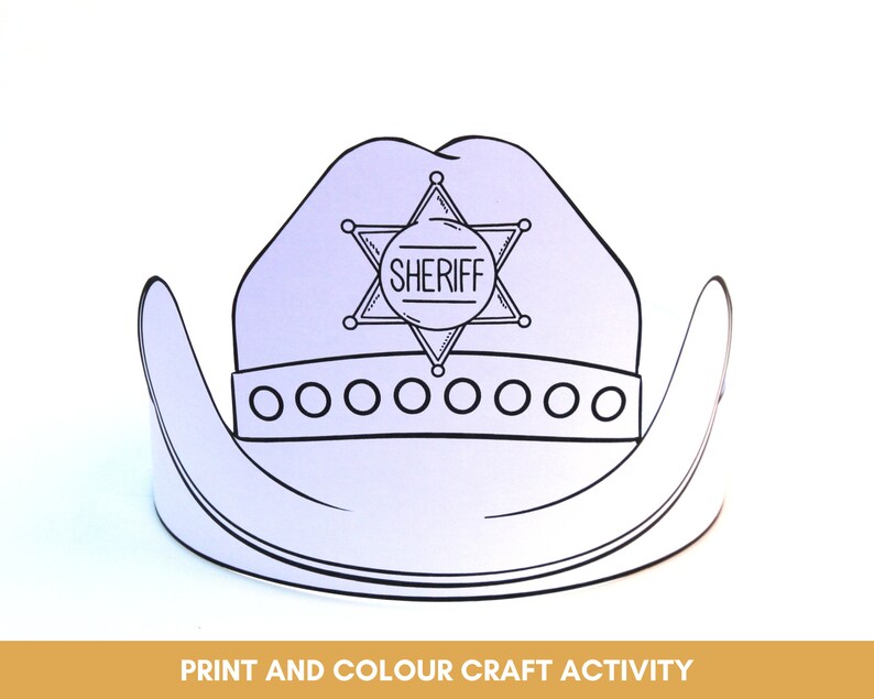 Sheriff Cowboy Hat Paper Crown, Printable Kids Craft, Wild West Costume ...