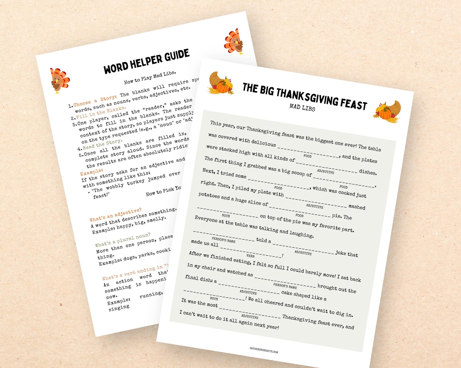 Thanksgiving Mad Libs, Printable Game, Mad Lib PDF, Turkey Story, Fill ...