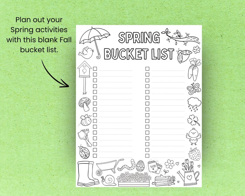 Spring Bucket List, Printable Spring Activities, Coloring Page ...