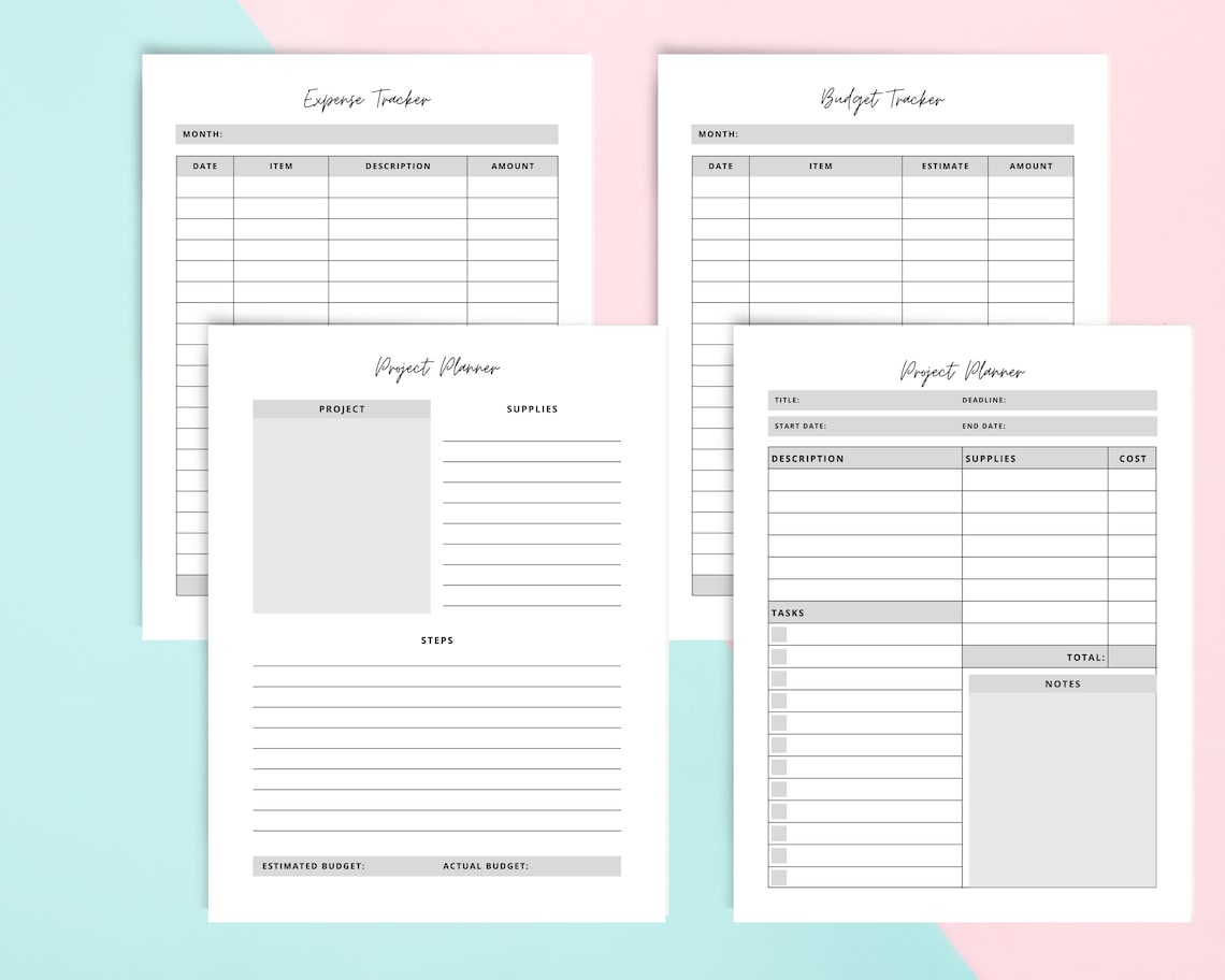 Craft Planner Printable, Greyscale, Craft Project Planner Pages ...