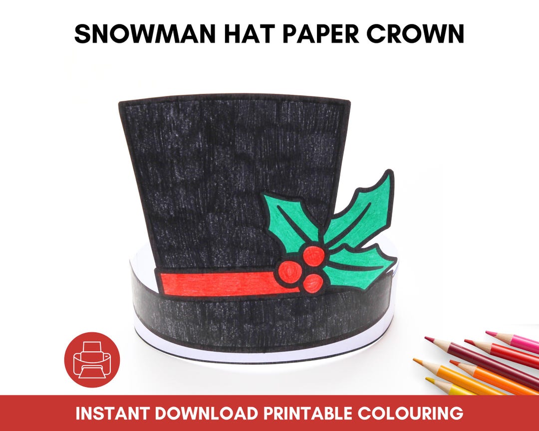 Snowman Hat, Paper Crown, Printable Christmas Coloring, Winter Holiday ...