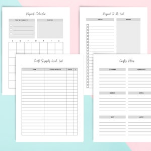 Craft Planner Printable, Greyscale, Craft Project Planner Pages ...
