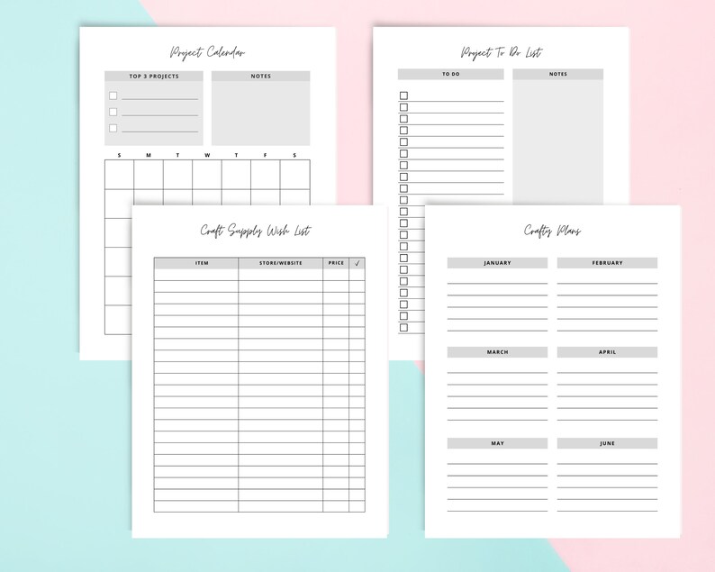 Craft Planner Printable, Greyscale, Craft Project Planner Pages ...