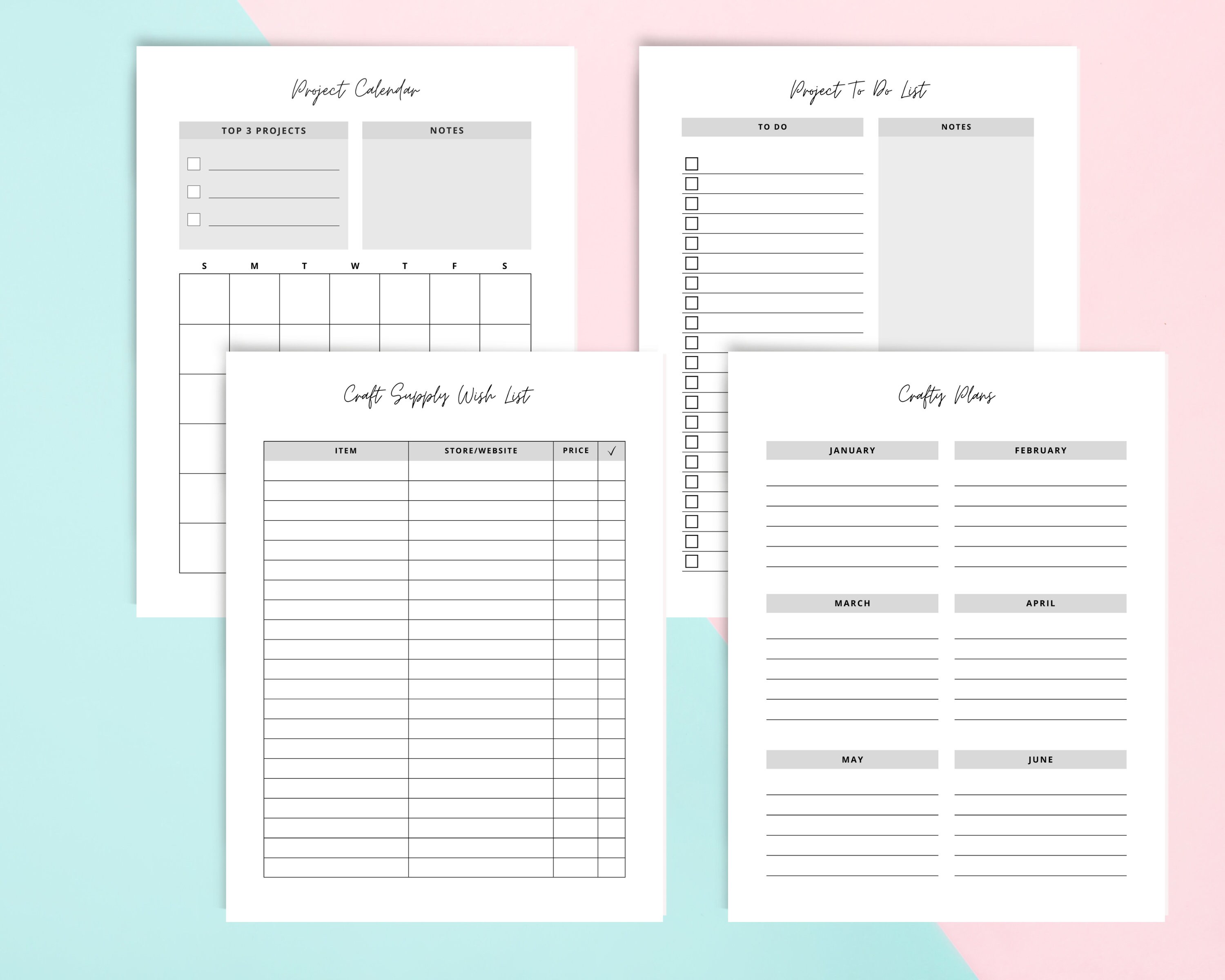 Craft Planner Printable, Greyscale, Craft Project Planner Pages ...