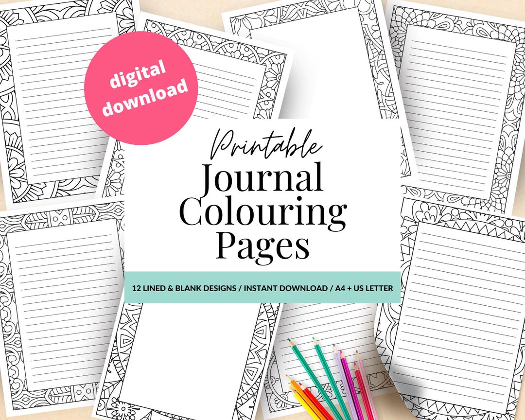 Colouring Journal Pages, Printable Lined Pages, Stationery Paper ...