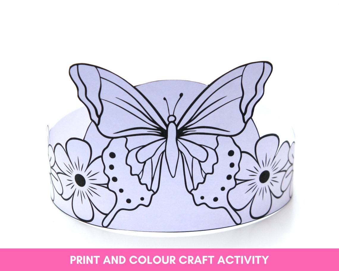 Butterfly Crown Craft, Princess Party Bag Filler, Paper Hat Coloring ...