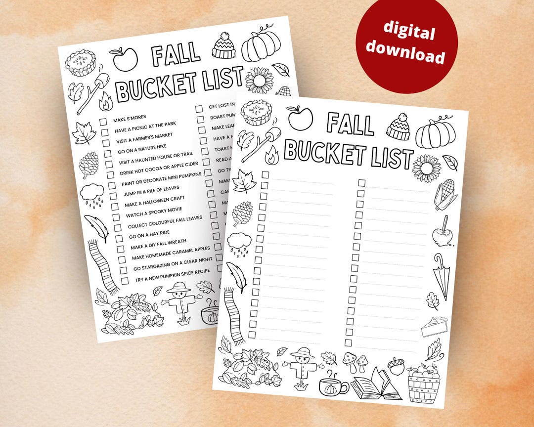 Fall Bucket List, Printable Autumn Activities, Coloring Page, Fall to ...