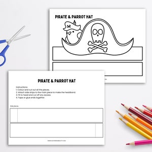 Pirate Hat Paper Crown, Parrot Hat, Printable Template, Pirate Captain ...