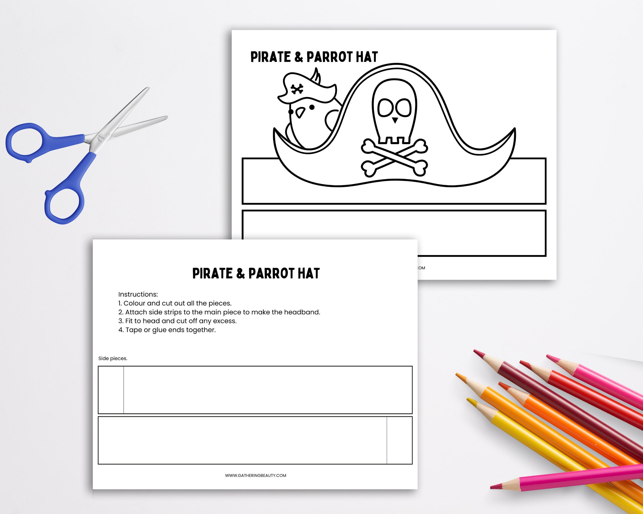 Pirate Hat Paper Crown, Parrot Hat, Printable Template, Pirate Captain ...