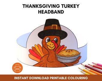 Turkey Paper Hat, Thanksgiving Headband, Printable Craft, Paper Crown ...