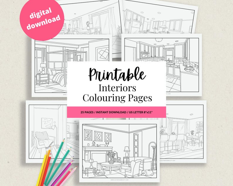Interior Design, Printable Adult Coloring Pages, Modern Home, Dream ...