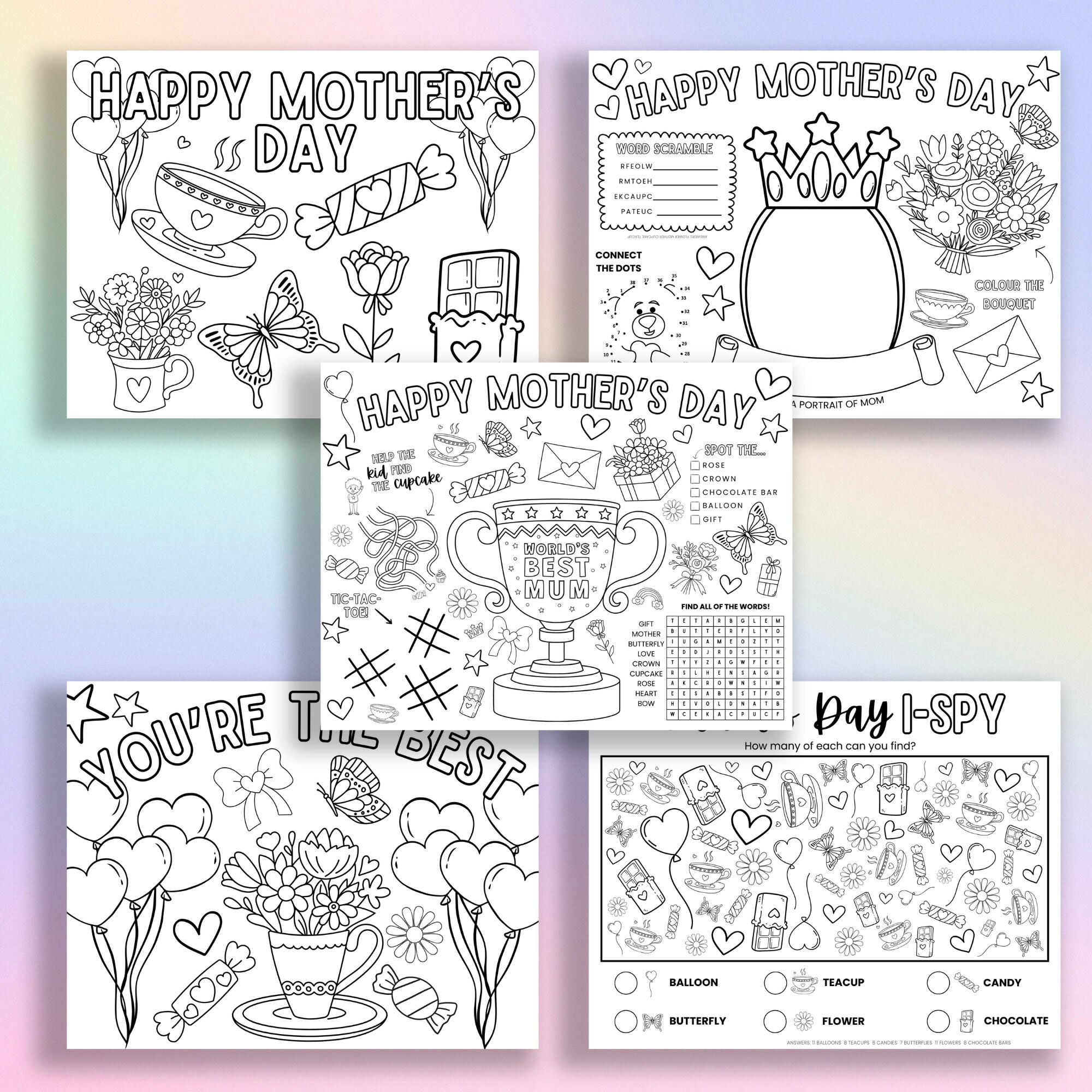 Printable Mother’s Day Activity Placemats - Etsy