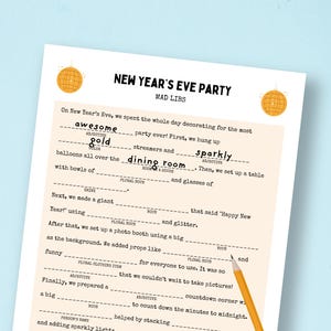 New Year's Eve Mad Libs, Printable Game, Mad Lib PDF, Holiday Story ...