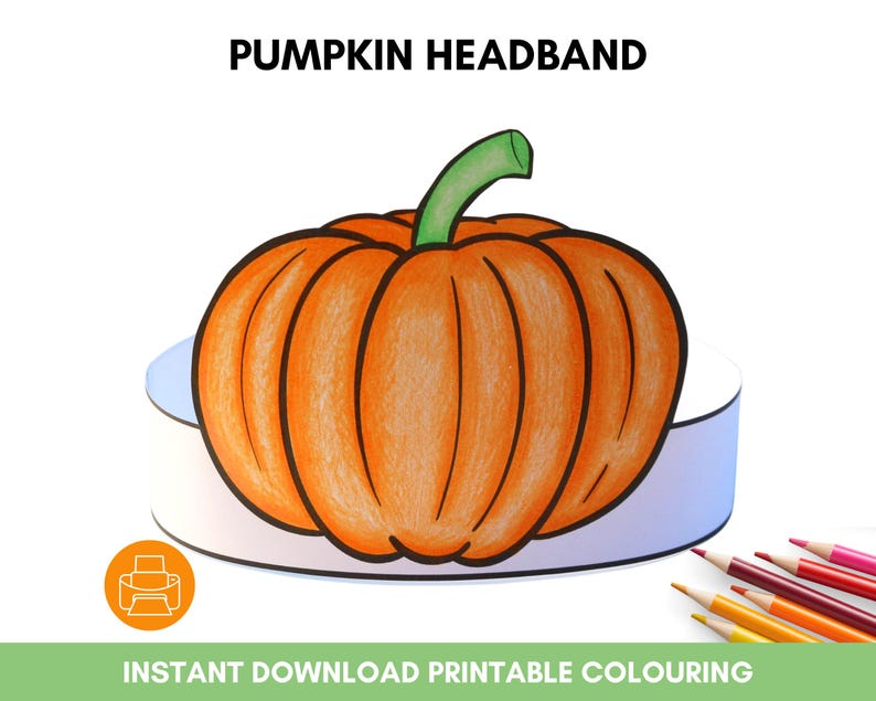 Pumpkin Headband, Halloween Paper Crown, Coloring Printable, Fall Kids ...
