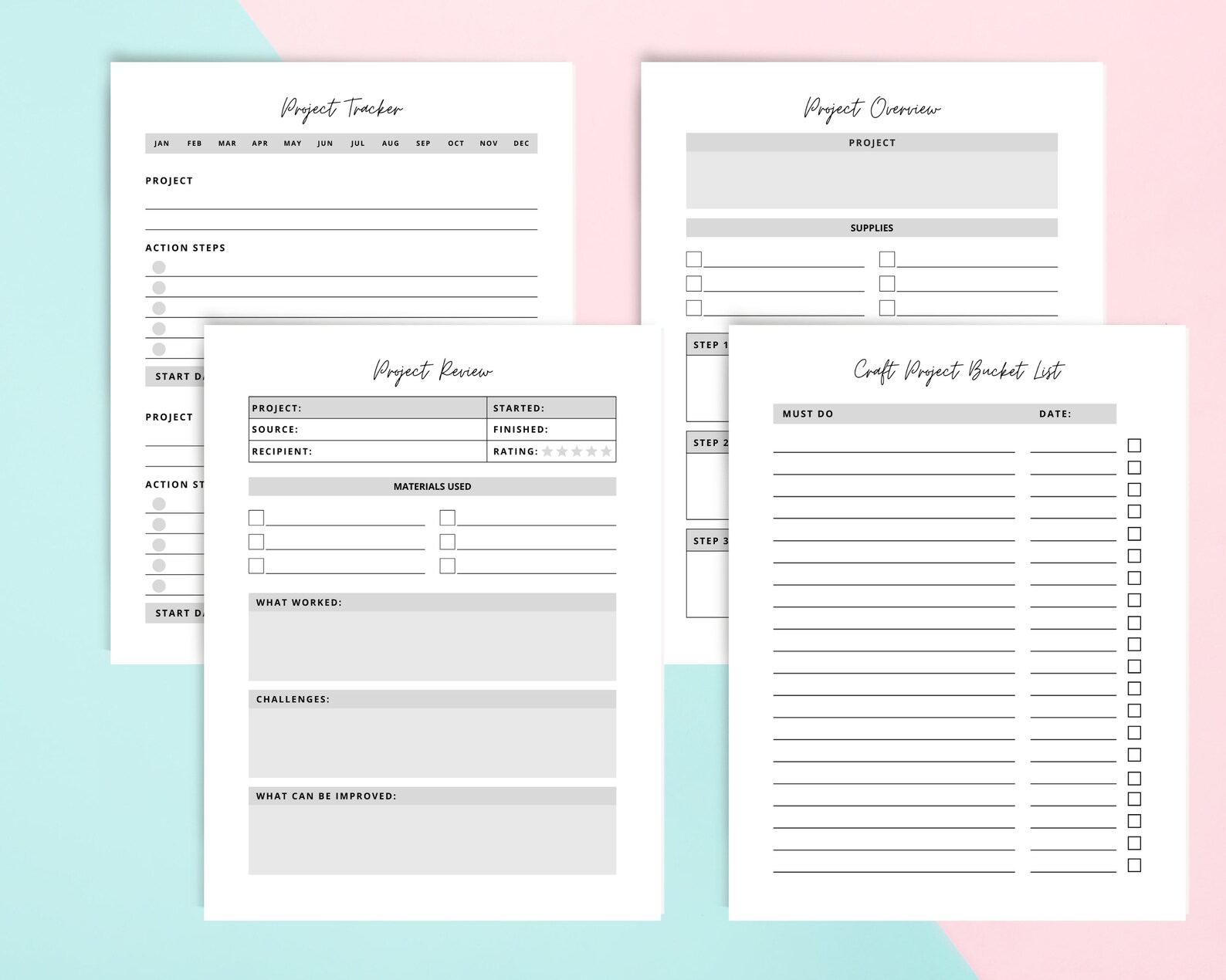 Craft Planner Printable, Greyscale, Craft Project Planner Pages ...