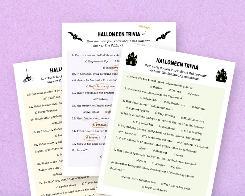 Halloween Trivia Questions, Printable Party Games, Family Game Night ...