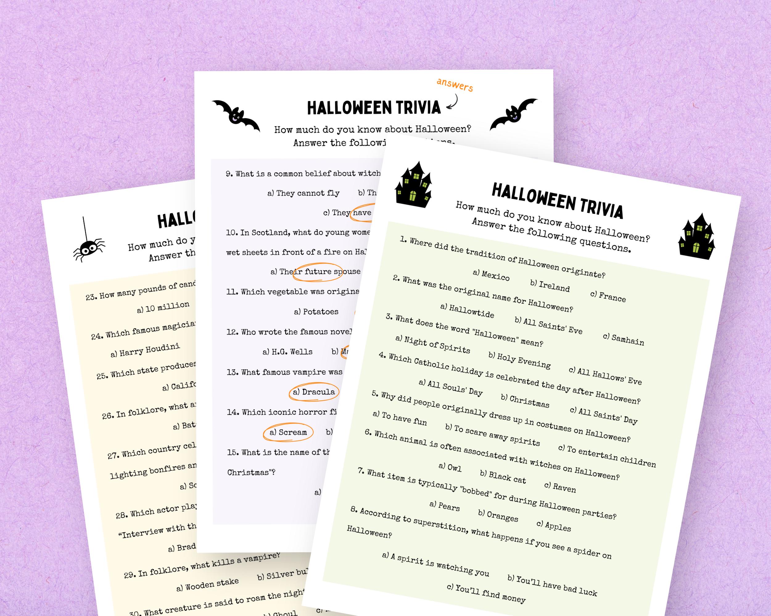 Halloween Trivia Questions, Printable Party Games, Family Game Night ...