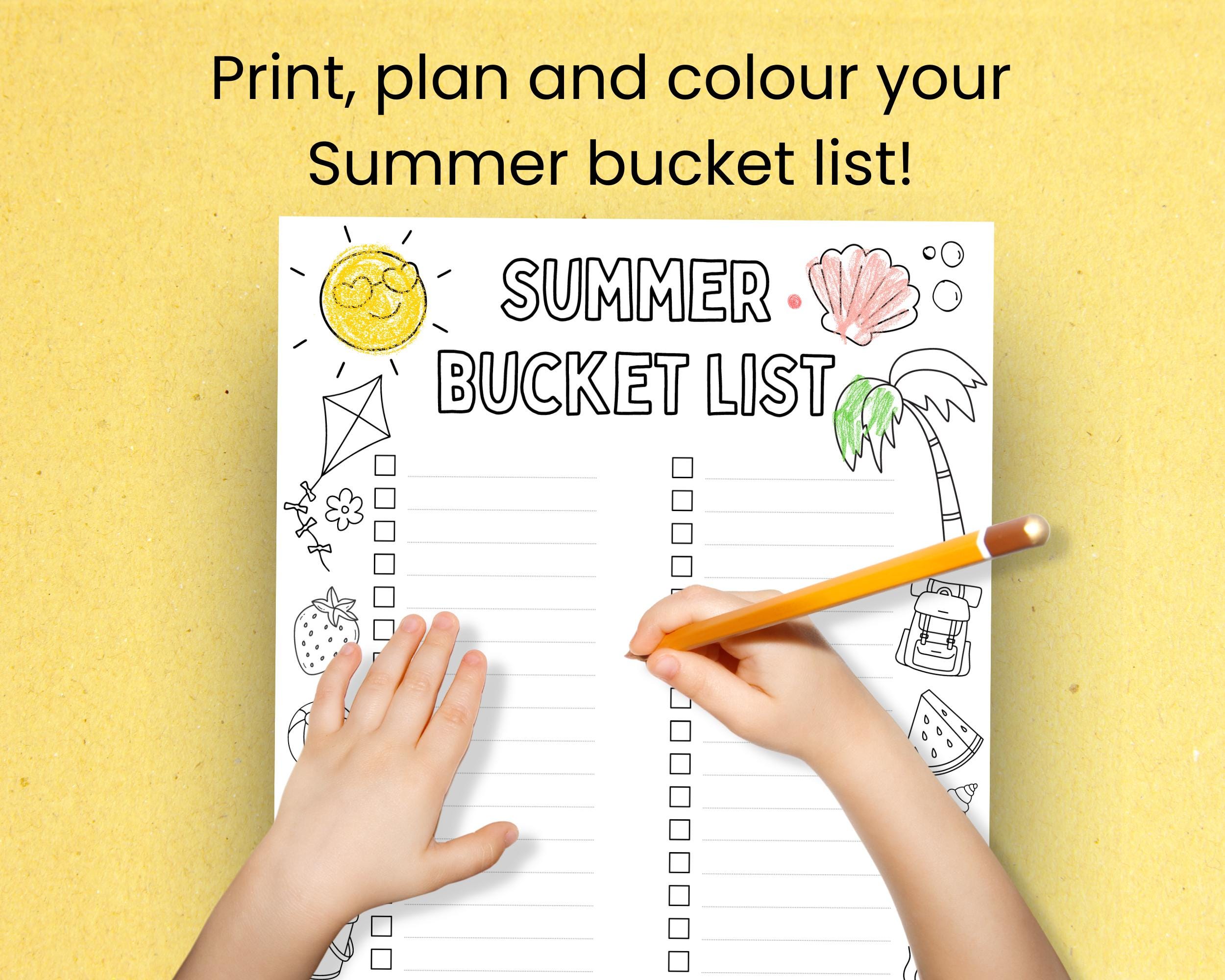 Summer Bucket List, Printable Summer Activities, Coloring Page, Holiday ...