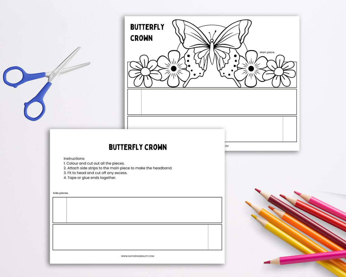 Butterfly Crown Craft, Princess Party Bag Filler, Paper Hat Coloring ...